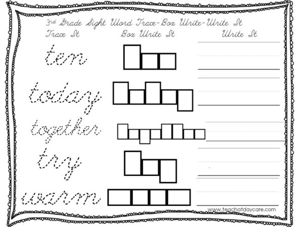 Dolch 3rd Grade Cursive Box Writing Word Worksheet | Made By Teachers