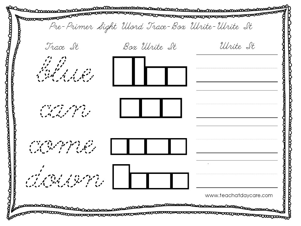 Dolch Pre Primer Cursive Box Writing Worksheets. | Made By Teachers