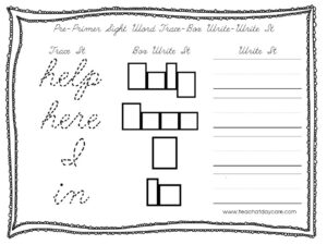 Dolch Pre Primer Cursive Box Writing Worksheets. - Made By Teachers