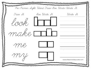Dolch Pre Primer Cursive Box Writing Worksheets. - Made By Teachers