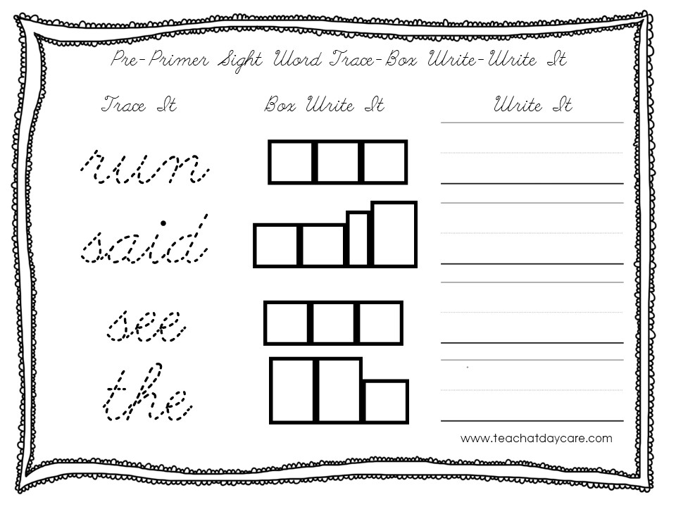 Dolch Pre Primer Cursive Box Writing Worksheets. | Made By Teachers