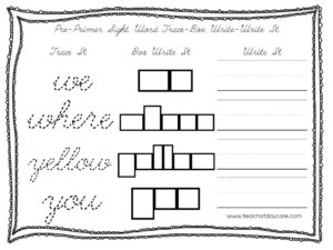 Dolch Pre Primer Cursive Box Writing Worksheets. - Made By Teachers