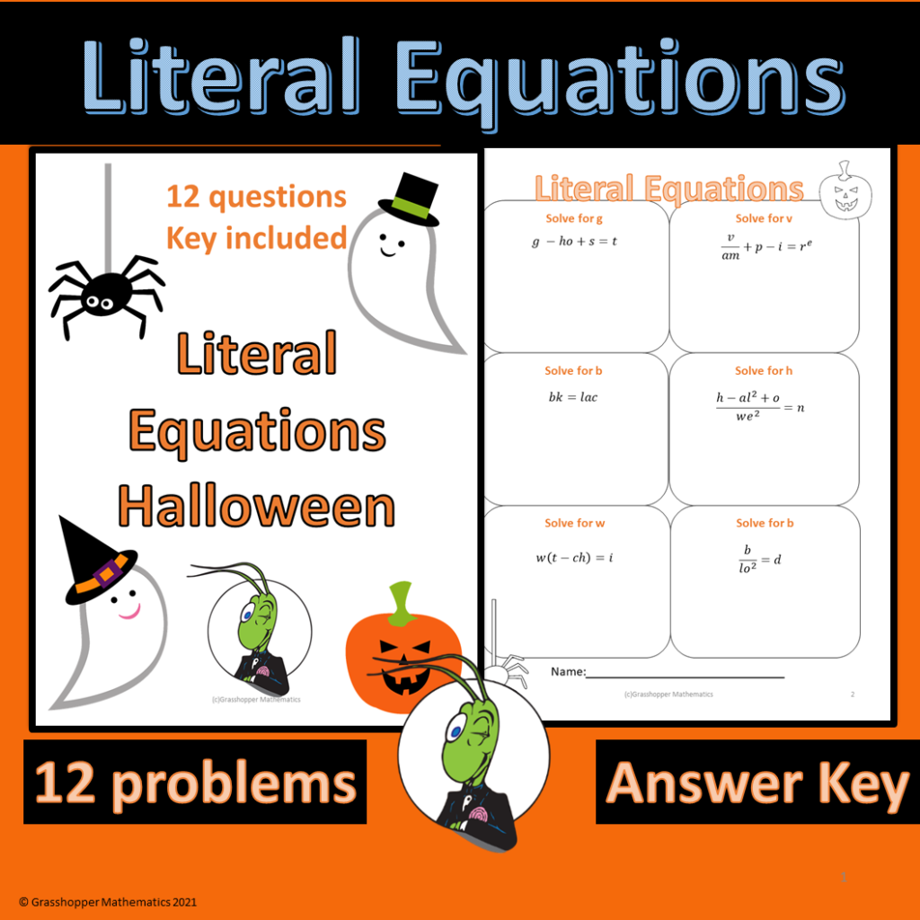 Halloween Literal Equations Worksheet - Made By Teachers