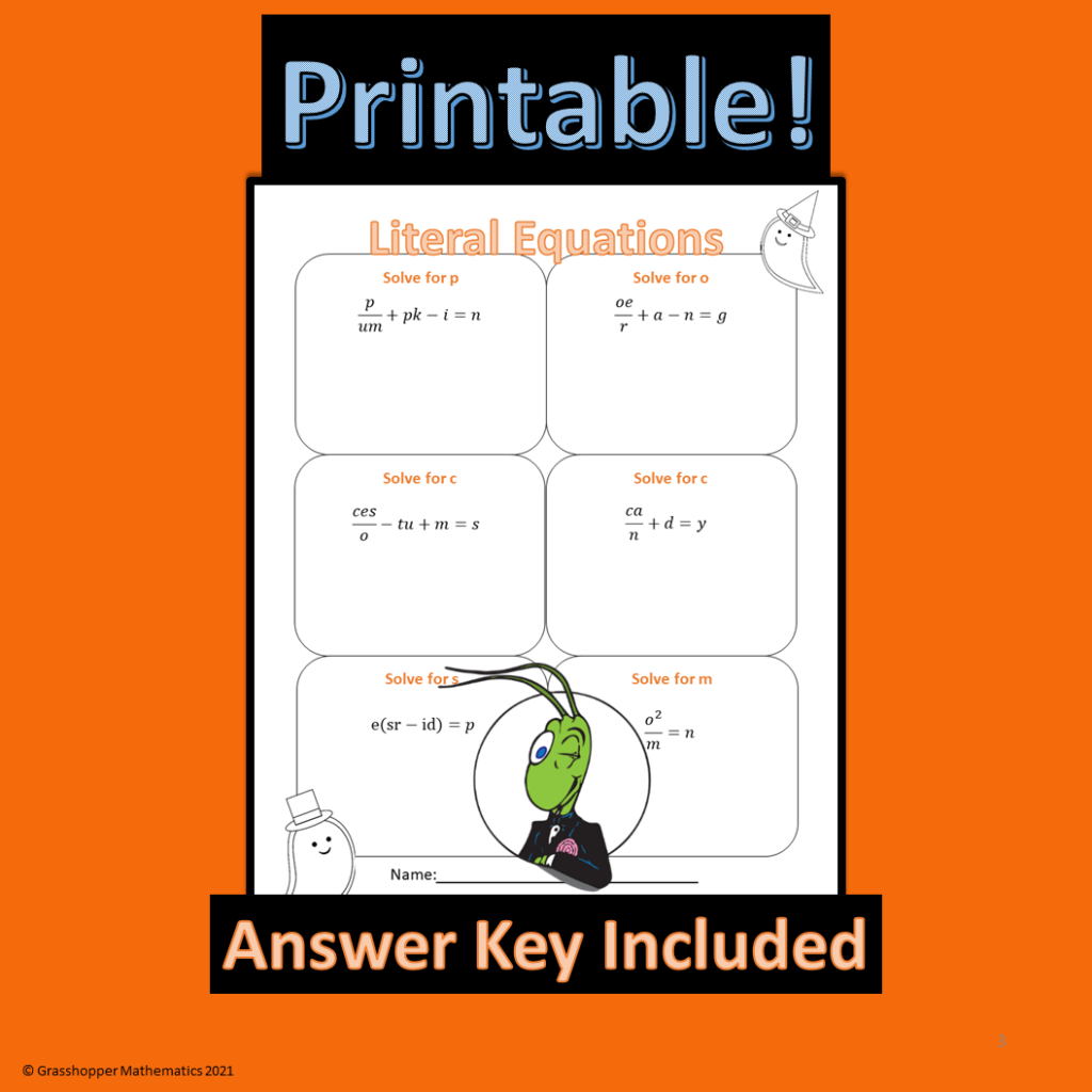 Halloween Literal Equations Worksheet - Made By Teachers