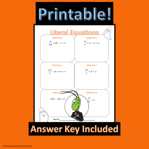 Halloween Literal Equations Worksheet - Made By Teachers