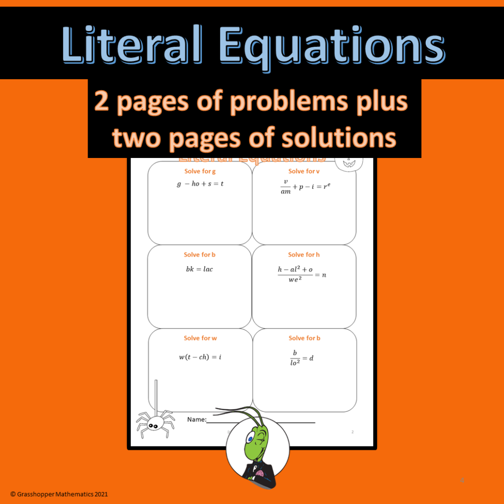 Halloween Literal Equations Worksheet - Made By Teachers