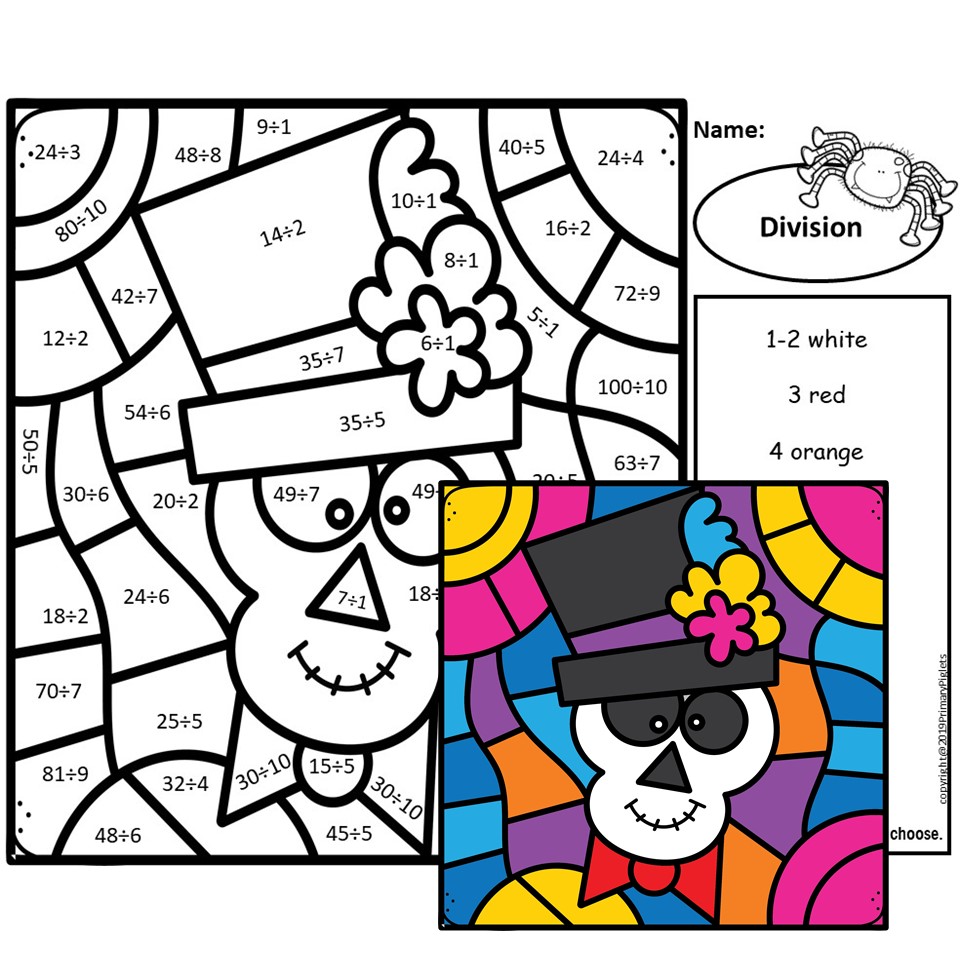 Spanish Halloween Color by Number Multiply Divide | Made By Teachers