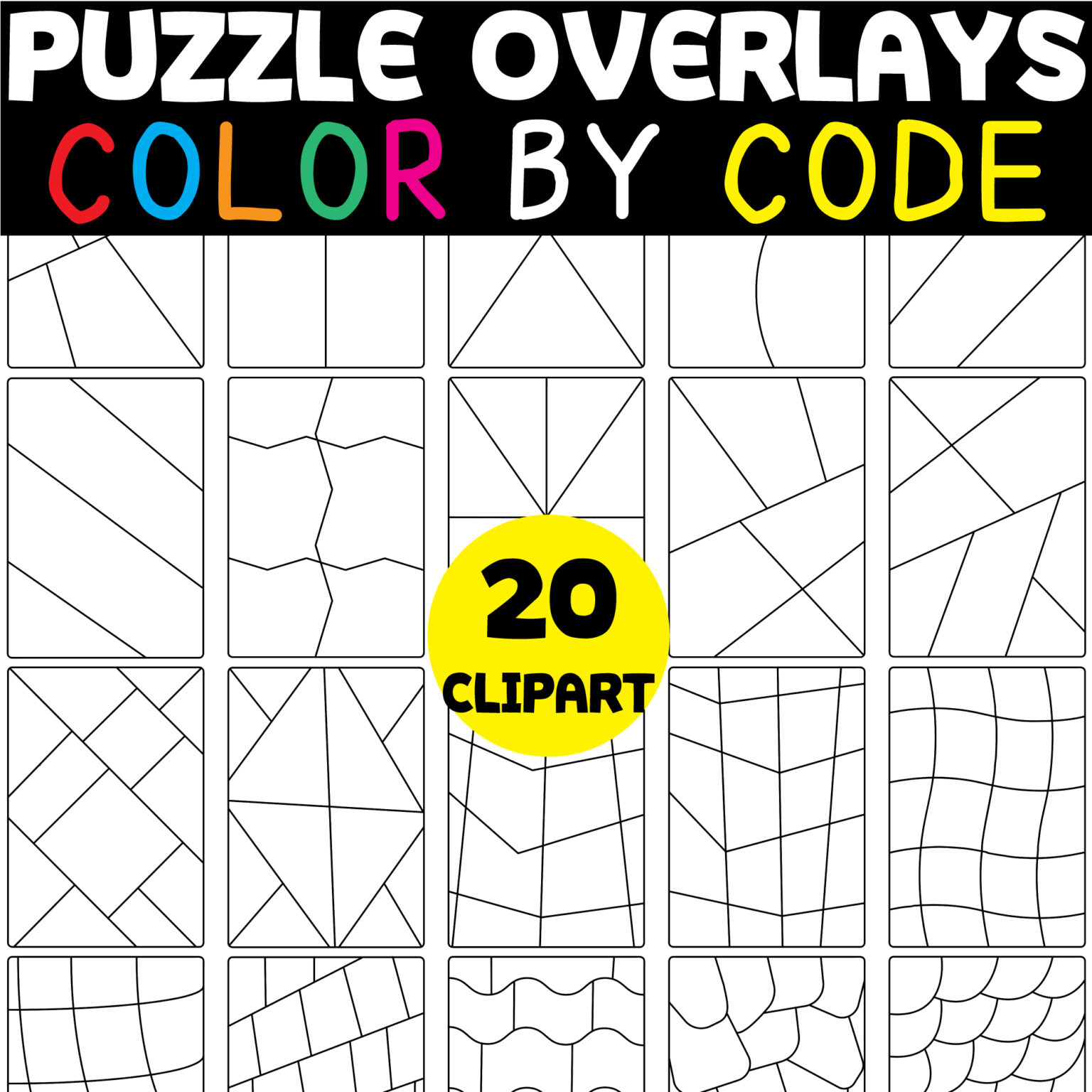20 Clipart Puzzle Overlays COLOR BY CODE Templates - Made By Teachers