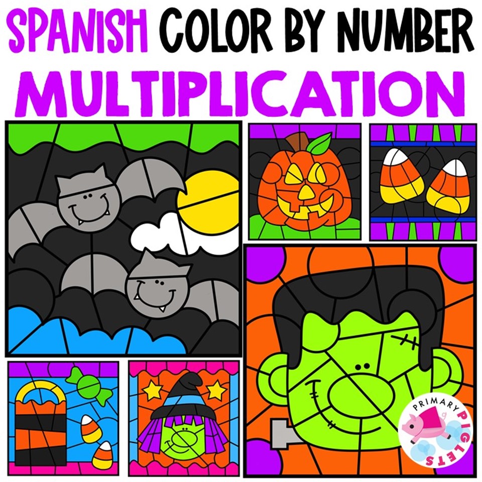 Spanish Halloween Color by Number Multiply Divide | Made By Teachers