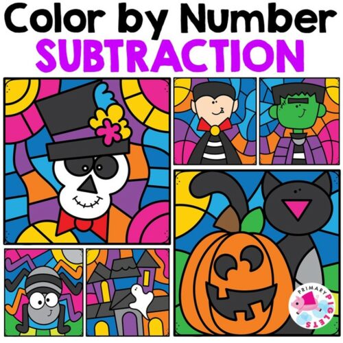 Halloween Subtraction Color by Number Bundle - Made By Teachers