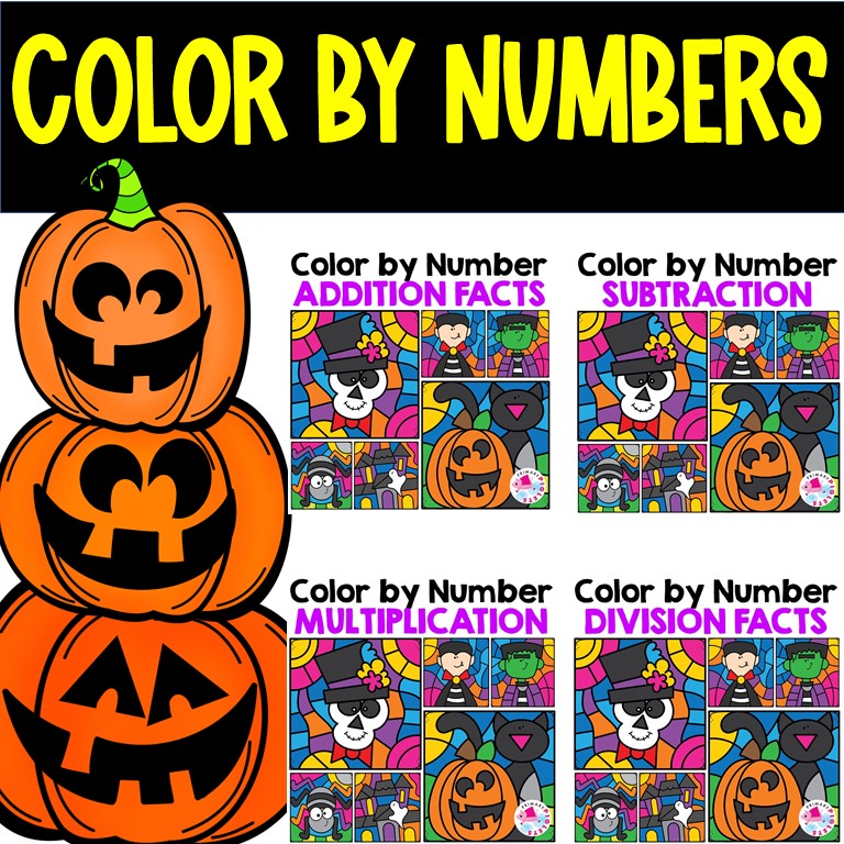Halloween Color by Number Math Facts Bundle - Made By Teachers