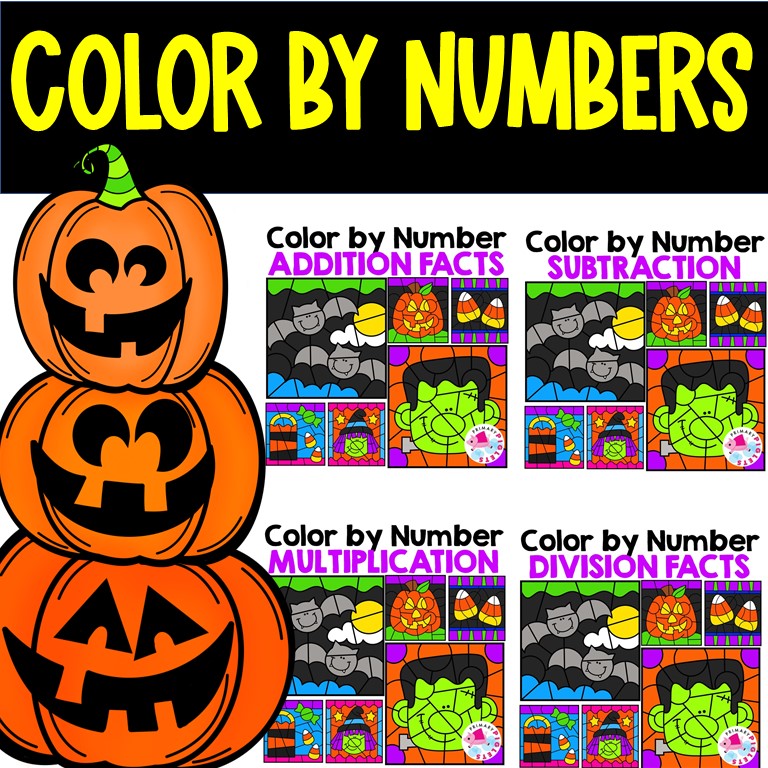 Halloween Color by Number Math Facts Bundle - Made By Teachers