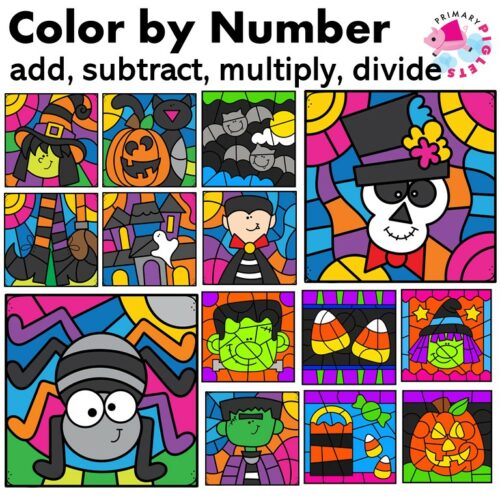 Halloween Color by Number Math Facts Bundle - Made By Teachers