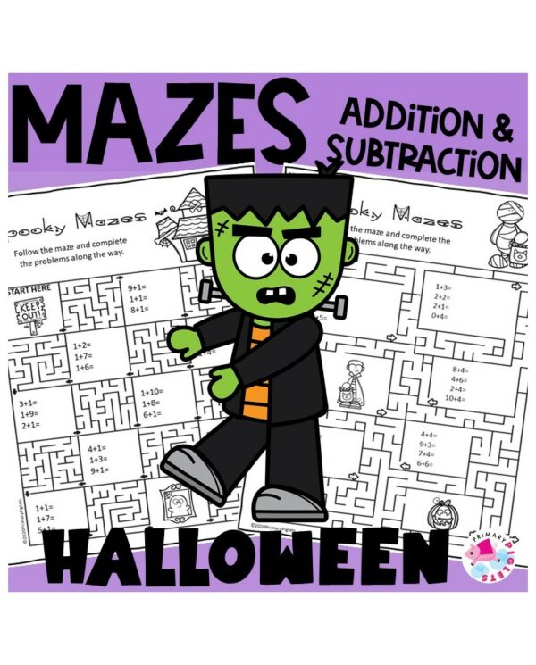 Halloween Addition Subtraction Worksheets Mazes | Made By Teachers