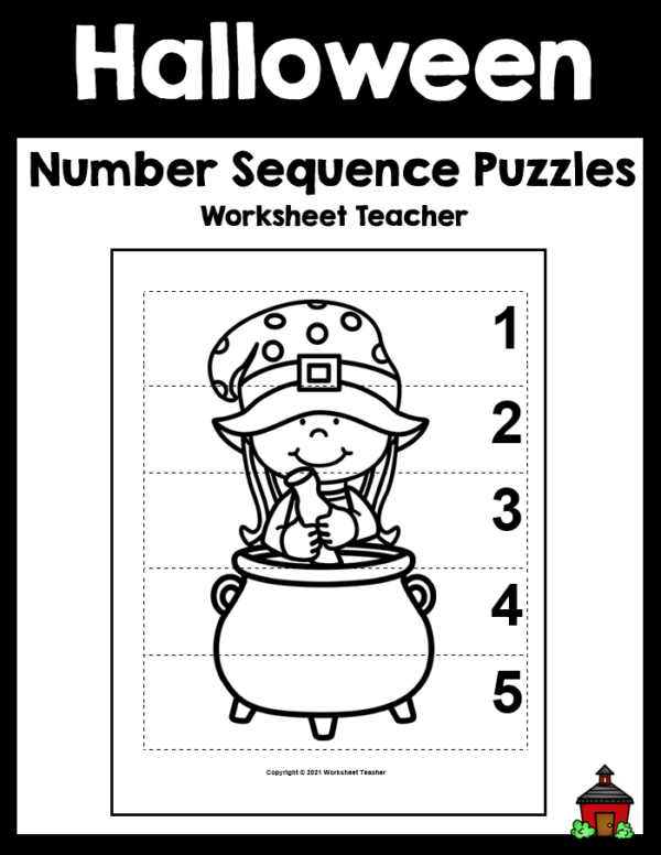 5 Halloween Number Sequence B&W Puzzles - Made By Teachers