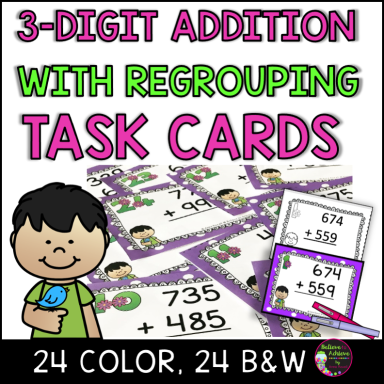 3-Digit Addition With Regrouping Task Cards - Made By Teachers