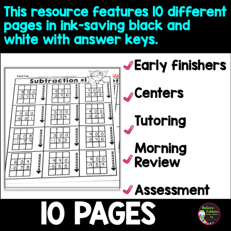 3-Digit Subtraction Across Zeros Worksheets | Made By Teachers