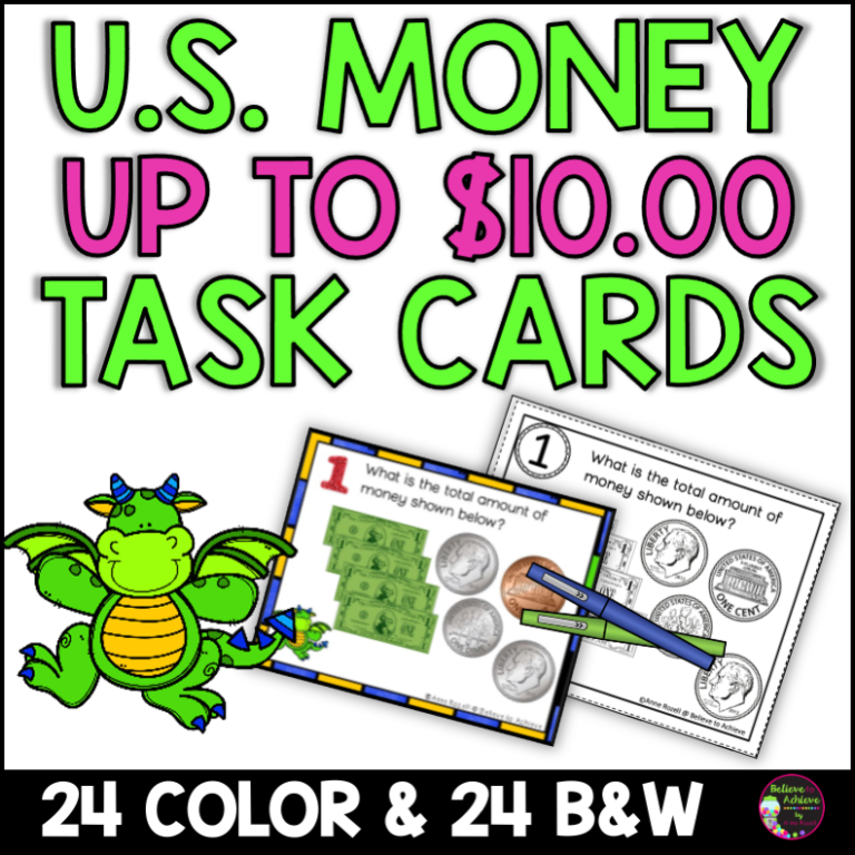 Counting Money U.S. up to $10.00 Task Cards - Made By Teachers