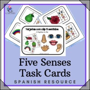 SPANISH VERSION - 5 Senses Clip Task Cards - Made By Teachers