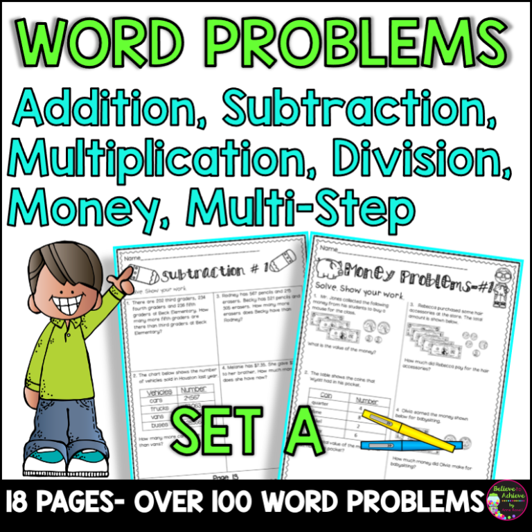 Word Problems 3rd Grade Worksheets Set A | Made By Teachers