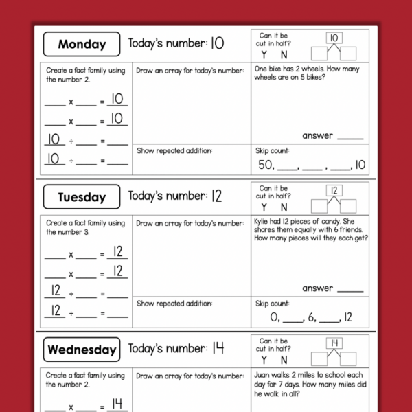 Grade 3 NUMBER OF THE DAY Worksheets | Made By Teachers