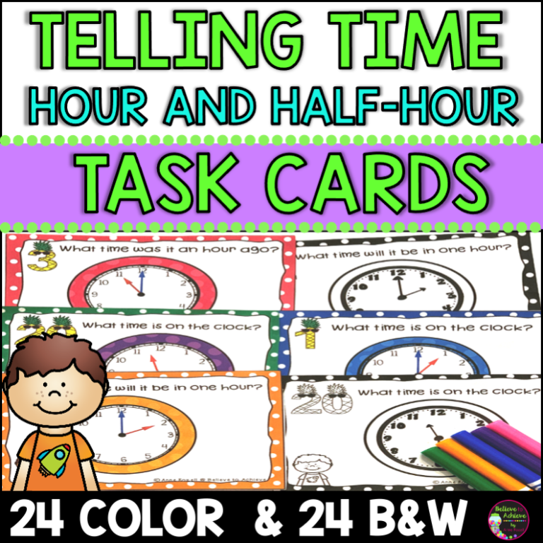 Telling Time to the Hour and Half-hour Task Cards | Made By Teachers