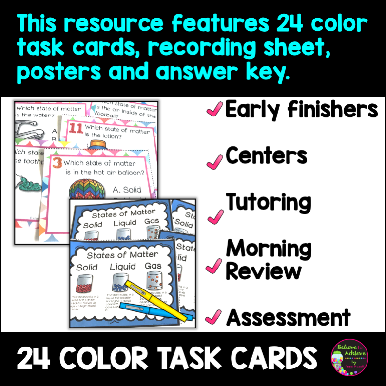 States of Matter Solids Liquids Gas Task Cards | Made By Teachers