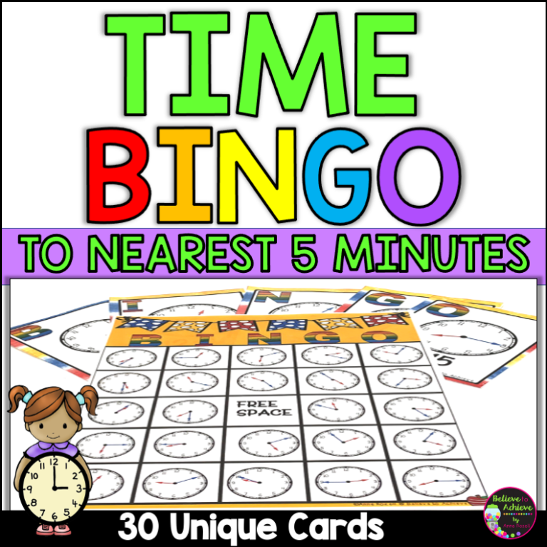Telling Time to the Nearest 5 Minutes Bingo Game | Made By Teachers