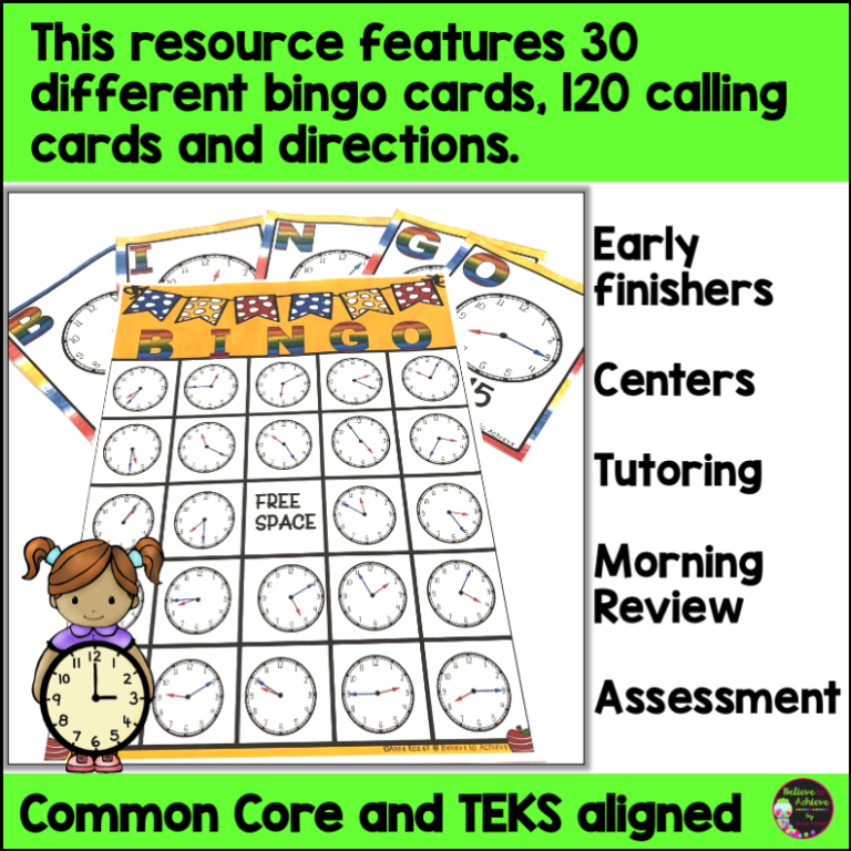 Telling Time to the Nearest 5 Minutes Bingo Game | Made By Teachers