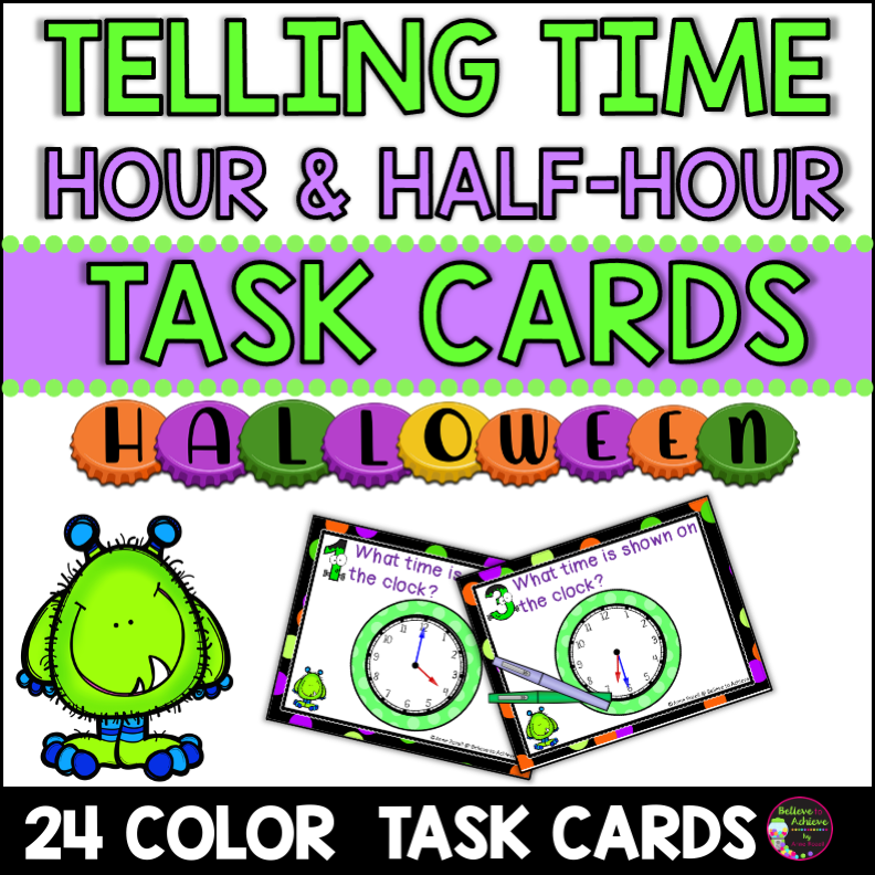 Telling Time Hour and Half-hour Task Cards | Hallo - Made By Teachers