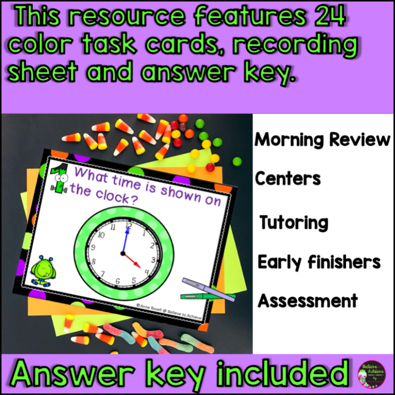 Telling Time Hour and Half-hour Task Cards | Hallo - Made By Teachers