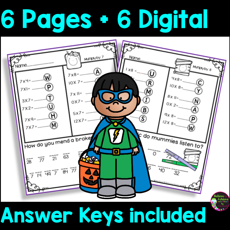 Multiplication Facts 7's -12's | Halloween Jokes | Made By Teachers