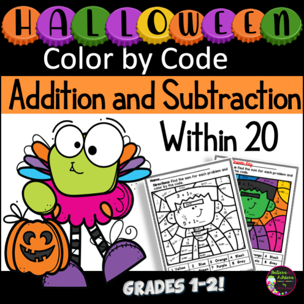 Halloween Color by Code Addition and Subtraction W - Made By Teachers