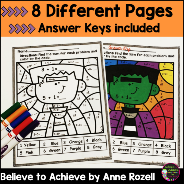 Halloween Color by Code Addition and Subtraction W - Made By Teachers