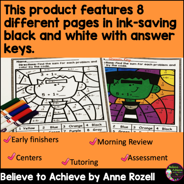 Halloween Color by Code Addition and Subtraction W - Made By Teachers