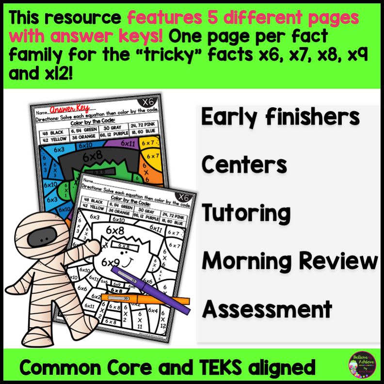 Halloween Multiplication Color by Number Tricky Facts | Made By Teachers