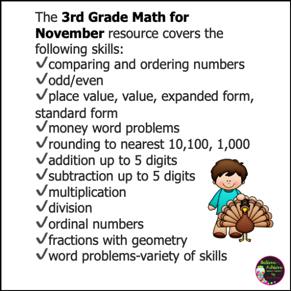 3rd Grade Math for November Worksheets - Made By Teachers