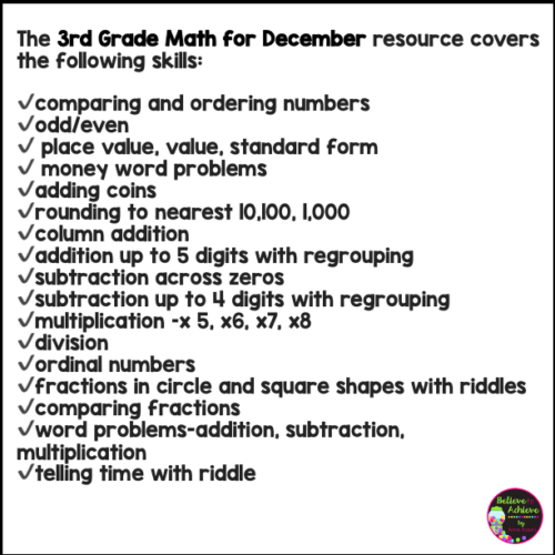 3rd Grade Math for December Worksheets | Made By Teachers