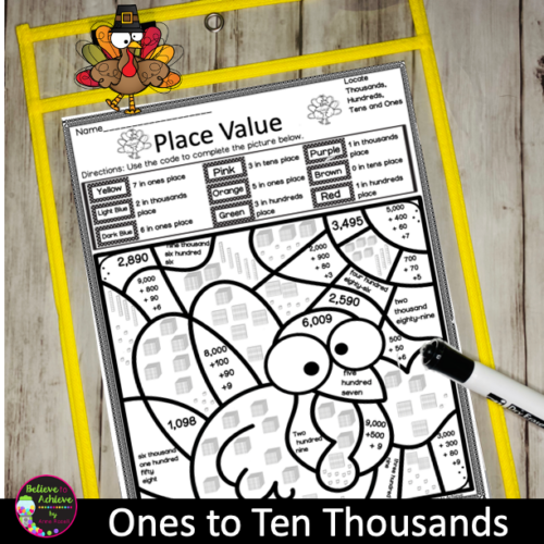 Thanksgiving Place Value Color by Code Differentia | Made By Teachers