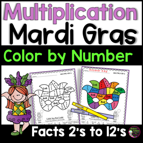 Mardi Gras Multiplication Color by Number | Made By Teachers