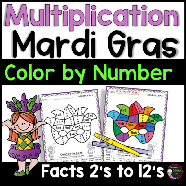 Mardi Gras Multiplication Color by Number | Made By Teachers