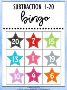 1 and 2 Digit SUBTRACTION BINGO GAME - Numbers 1-20 | Made By Teachers