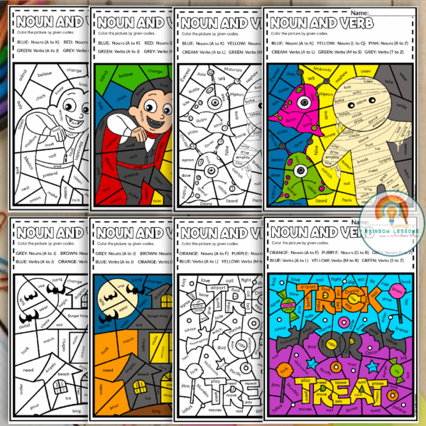 Halloween Color by Word | Noun and Verbs Activity | Made By Teachers