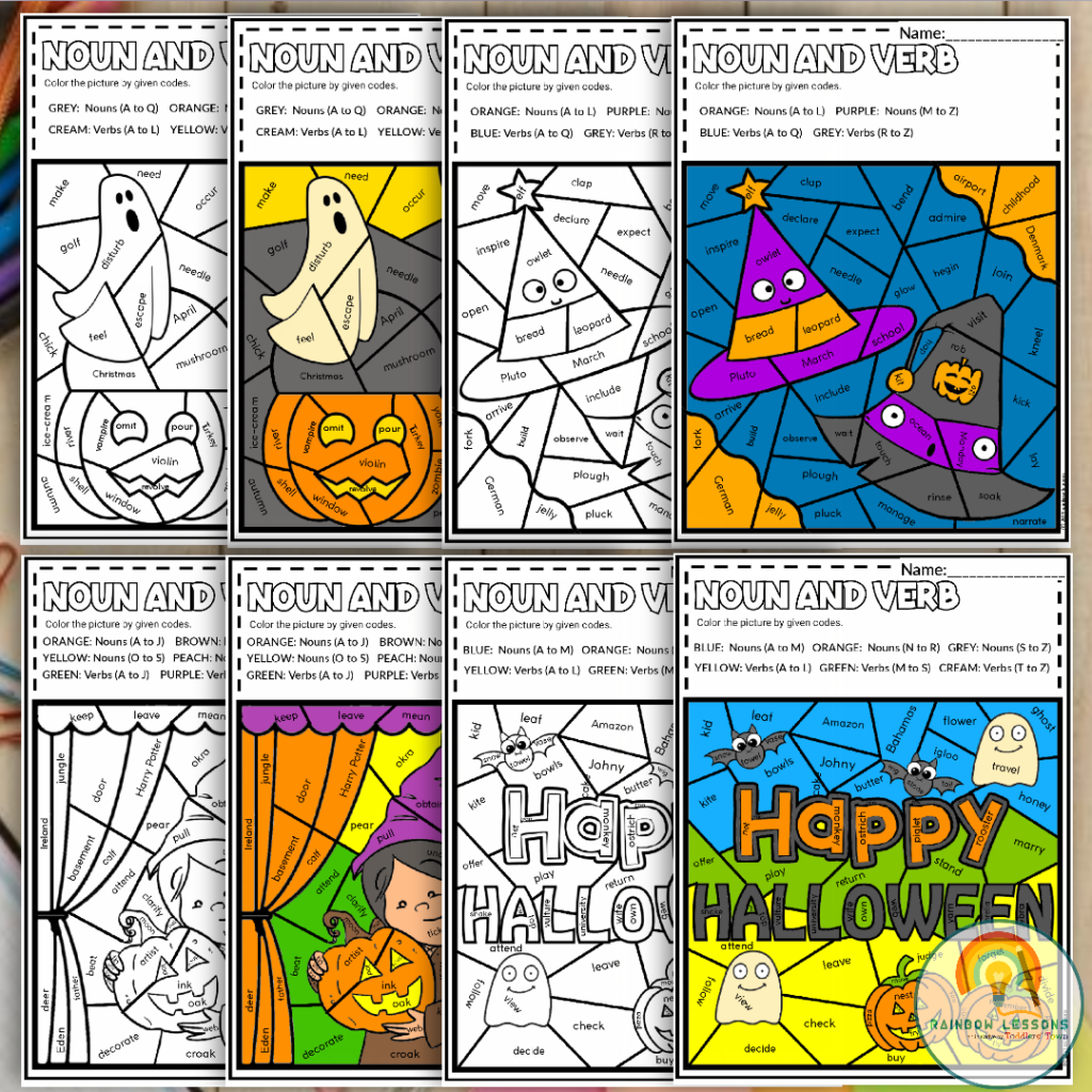 Halloween Color by Word | Noun and Verbs Activity | Made By Teachers