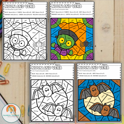 Halloween Color by Word | Noun and Verbs Activity - Made By Teachers
