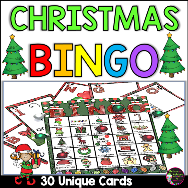Christmas Bingo Activity Game 30 Unique Bingo Card - Made By Teachers