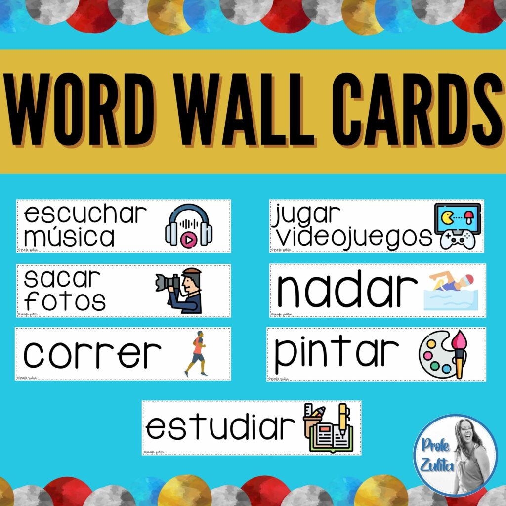 34 Spanish Activities and Hobbies Word Wall Cards | Made By Teachers