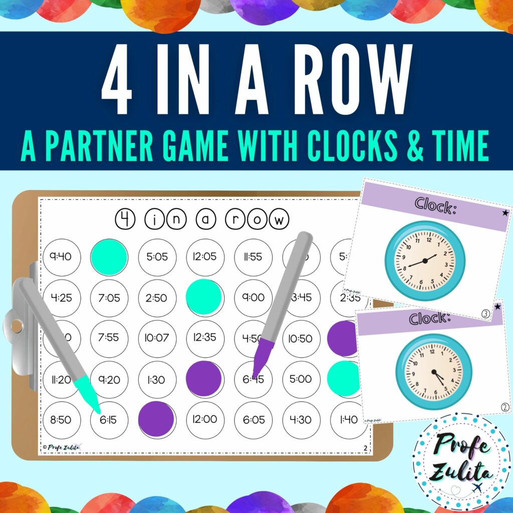 4 in a row | Review game to practice time - Made By Teachers