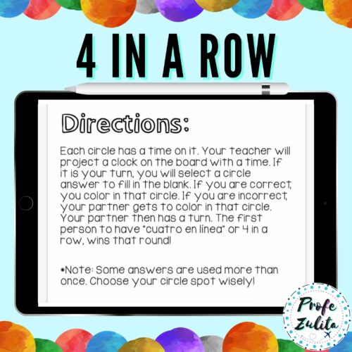 4 in a row | Review game to practice time - Made By Teachers