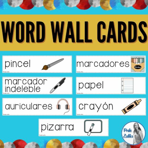 46 Spanish School Supplies Word Wall Cards | Vocab | Made By Teachers